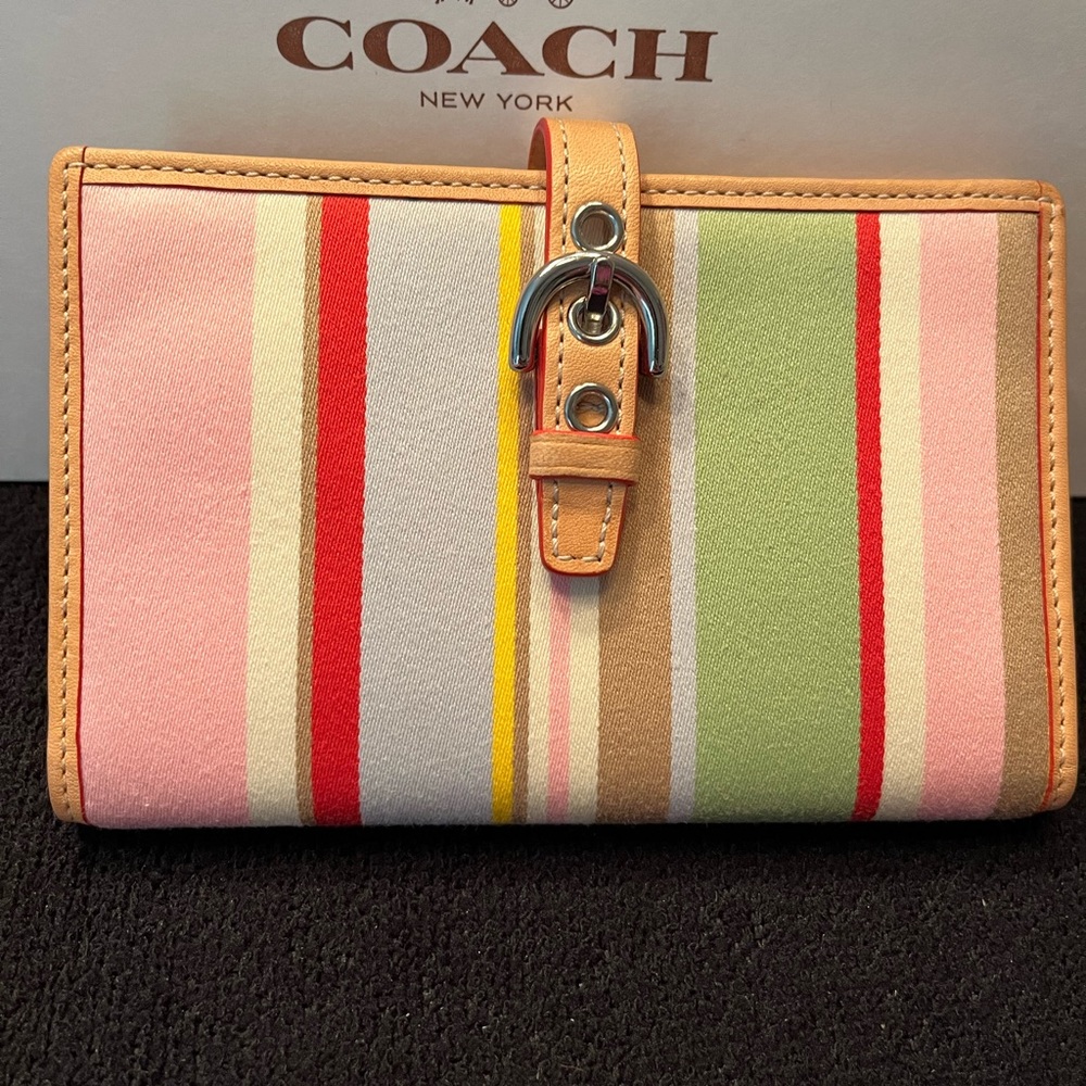 Coach Bifold Natural Leather Snap Stripe Wallet+Match… - Gem
